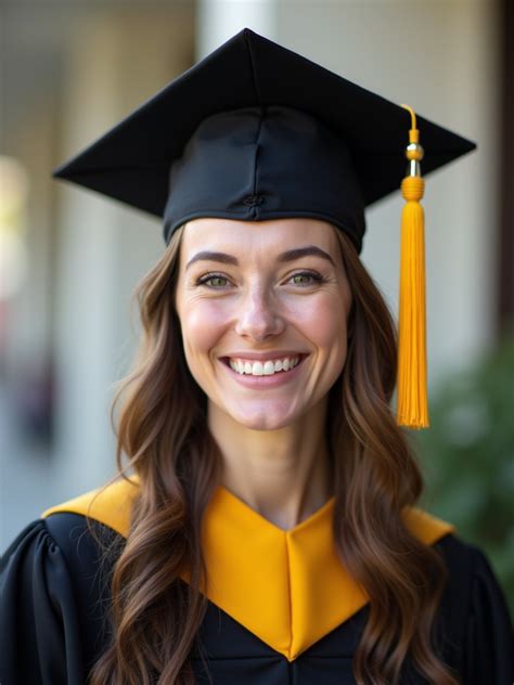 Happy Woman In Graduation Ceremony Wearing A Square Black Graduation Cap Wit 12660378