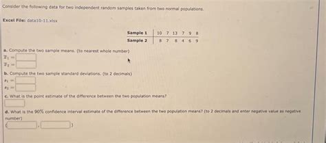 Solved Consider The Following Data For Two Independent