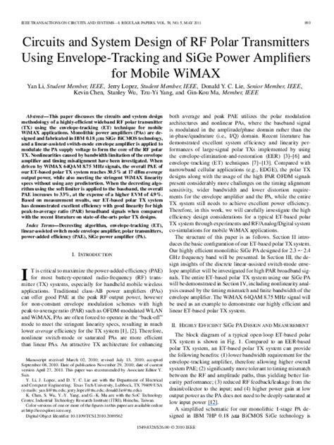 Pdf Circuits And System Design Of Rf Polar Transmitters Using Envelope Tracking And Sige Power