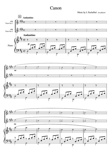 Pachelbel Canon Tenor Sax Duet Piano Trio Sheets By Pfkaori