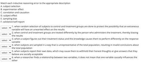 Solved Match Each Inductive Reasoning Error To The