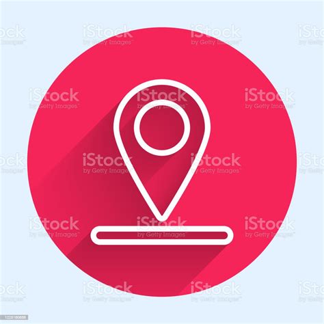 White Line Map Pin Icon Isolated With Long Shadow Navigation Pointer