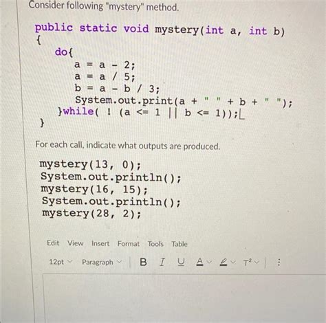 solved consider following mystery method public static