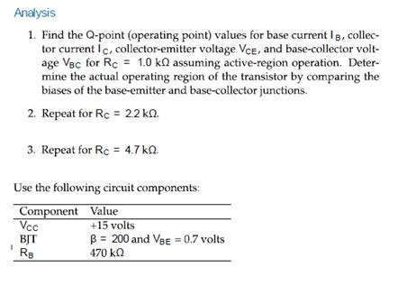 Solved Analysis Find The Q Point Operating Point Values Chegg Com
