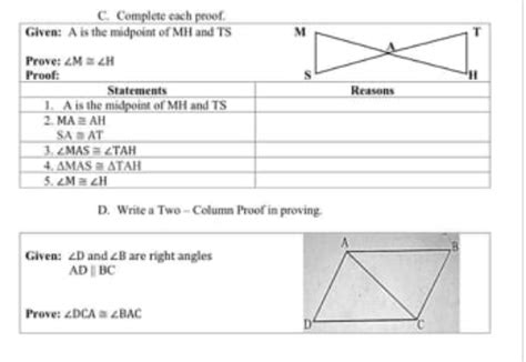 Solved Reasons C Complete Each Proof Given A Is The Chegg