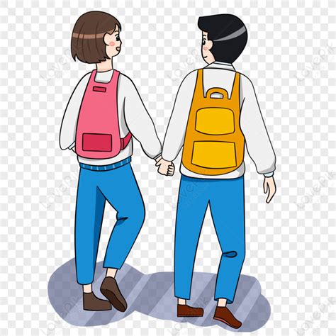 학교에 갈 함께 손을 잡고 급우 Png 일러스트 무료 다운로드 Lovepik