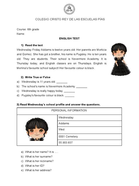 6th Grade Test 1 English Pdf