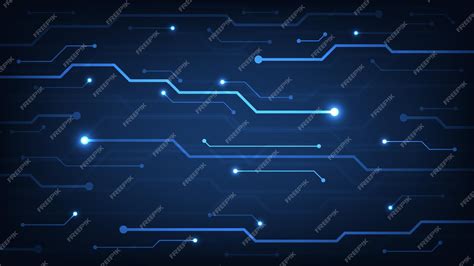 파란색 조명 배경으로 회로 기판입니다 기술 및 하이테크 그래픽 디자인 요소 개념 프리미엄 벡터