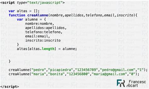 función que crea un objeto y lo almacena en una lista en javascript