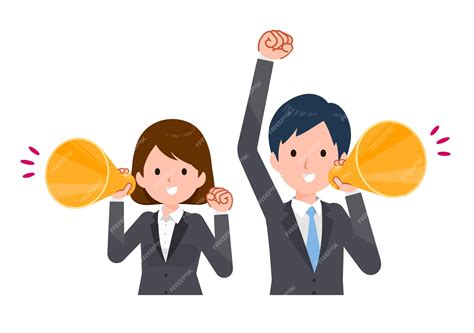 Premium Vector Business People In Suits Cheering With A Megaphone