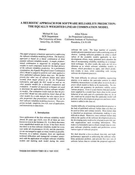 Pdf A Heuristic Approach For Software Reliability Prediction The Equally Weighted Linear