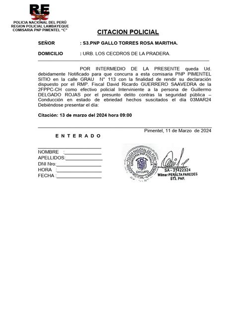 Citación Policial En Perú Pdf