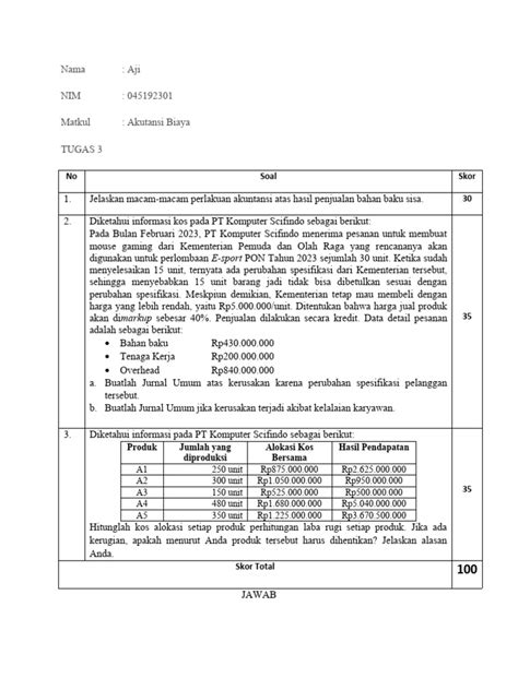 Tugas 3 Akutansi Biaya Aji Pdf