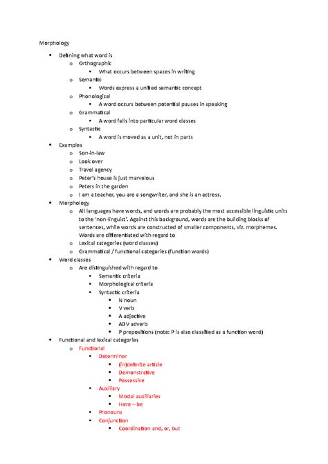 Morphology Lecture Notes On Prof Fetzers Course On The Introduction