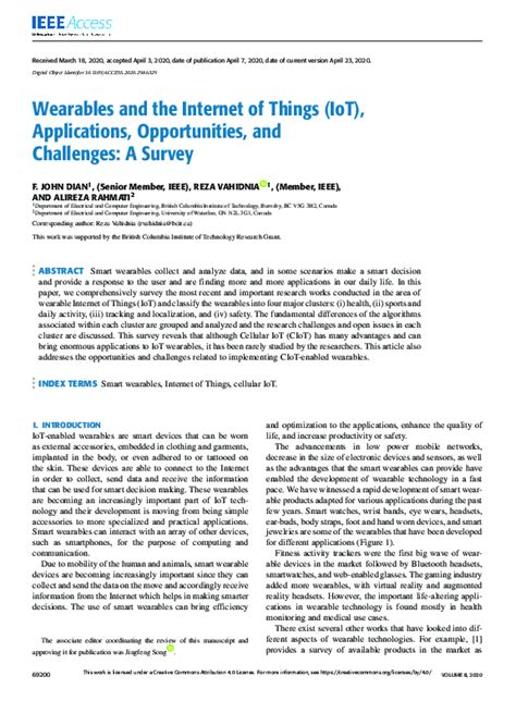 Pdf Wearables And The Internet Of Things Iot Applications Opportunities And Challenges A