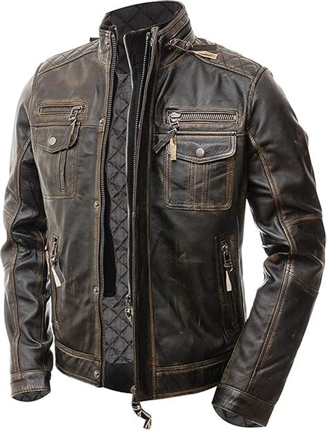 The Custom Jacket Veste De Moto En Cuir Véritable Marron Vieilli Pour