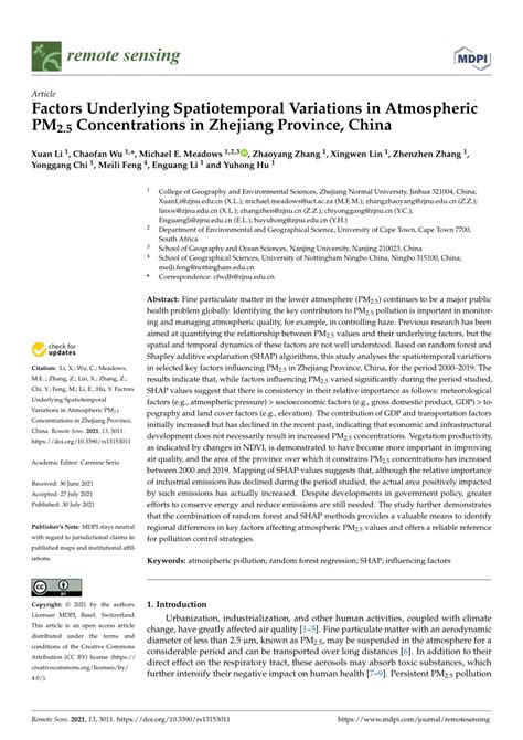 Pdf Factors Underlying Spatiotemporal Variations In Atmospheric Pm2 5 Concentrations In