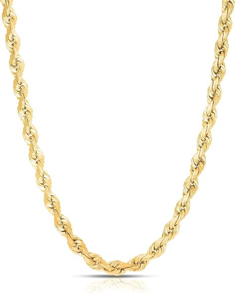 Floreo 10k Real Yellow Gold Solid Diamond Cut Rope Chain Necklace For