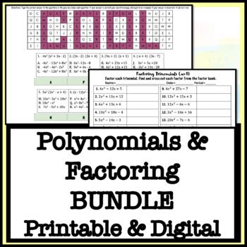 Polynomials And Factoring Digital Printable Activities Bundle TPT