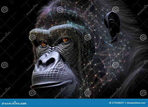 Neural Network Of A Gorilla Brain With Data And Artificial Intelligence Circuit Board In The