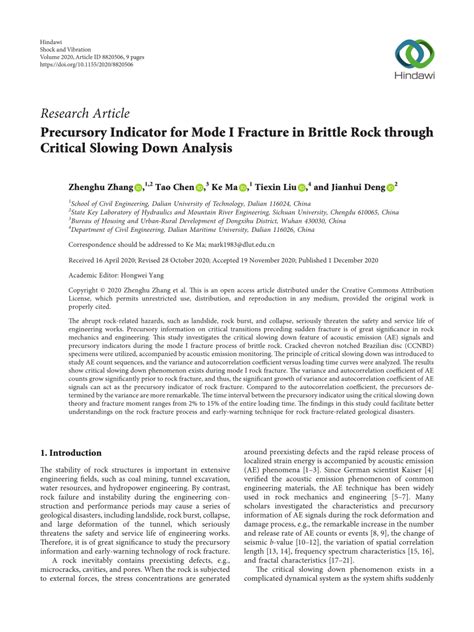 Pdf Precursory Indicator For Mode I Fracture In Brittle Rock Through