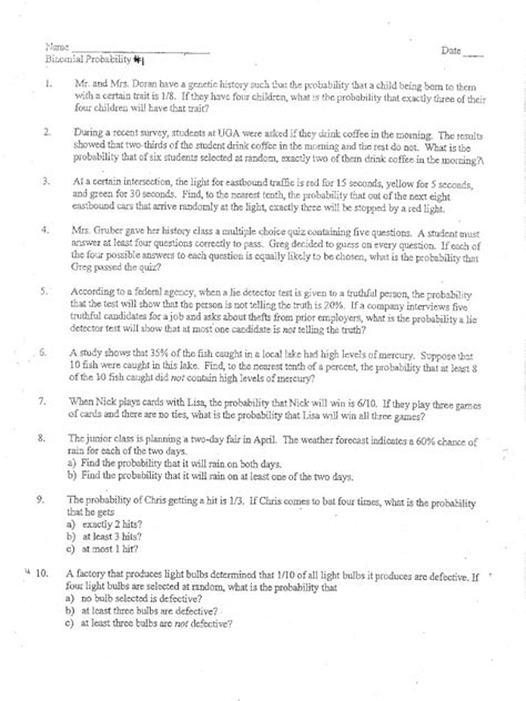 Binomial Distribution Practice Pdf