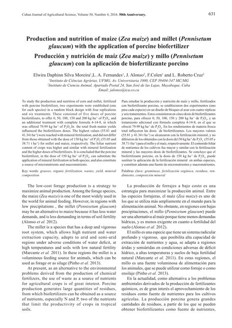 Pdf Production And Nutrition Of Maize Zea Maize And Millet Pennisetum Glaucum With The