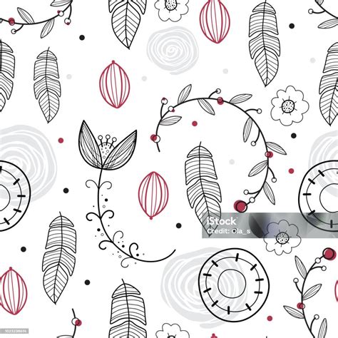 꽃 원활한 벡터 패턴입니다 스칸디나비아 배경입니다 귀여운 식물 흰색 배경 0명에 대한 스톡 벡터 아트 및 기타 이미지 0명