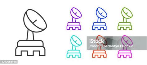 흰색 배경에 격리 된 검은 줄 레이더 아이콘 검색 시스템 위성 기호 다채로운 아이콘을 설정합니다 벡터 개념에 대한 스톡 벡터 아트 및 기타 이미지 Istock