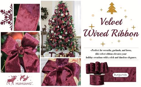 Huihuang Burgundy Velvet Ribbon Wired 2 12 Inch Christmas