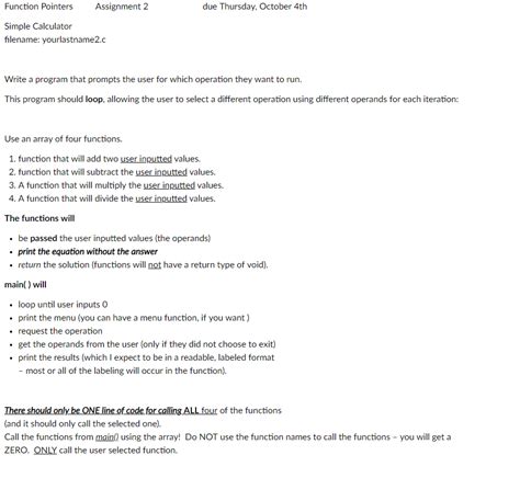 Solved Function Pointers Assignment 2 Due Thursday October