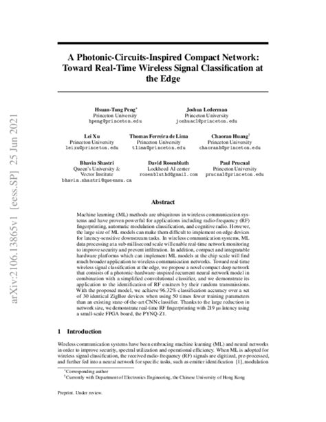 Pdf A Photonic Circuits Inspired Compact Network Toward Real Time Wireless Signal