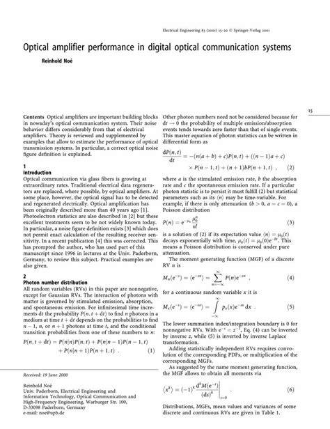 Pdf Optical Amplifier Performance In Digital Optical Communication