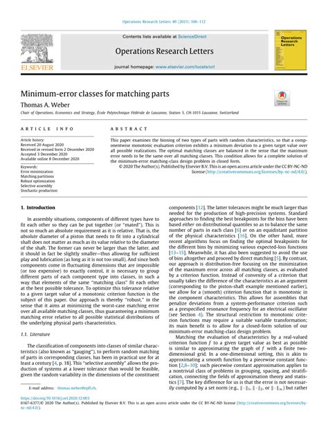 Pdf Minimum Error Classes For Matching Parts