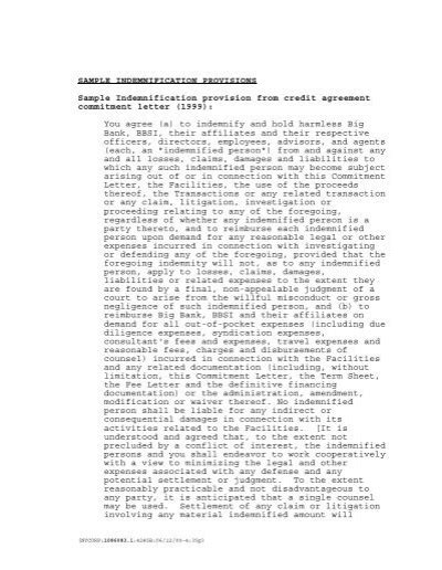 Sample Indemnification Provisions Sample Uccstuff