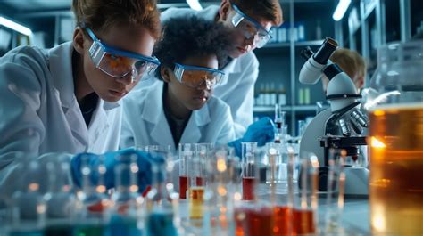 Students Conducting Experiments In Science Lab Premium Ai Generated Image