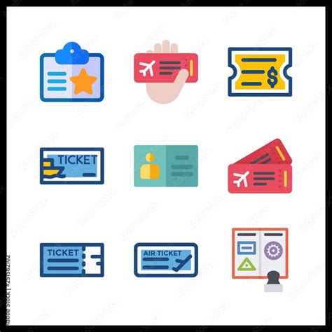 9 Pass Icon Vector Illustration Pass Set Plane Ticket And Id Card
