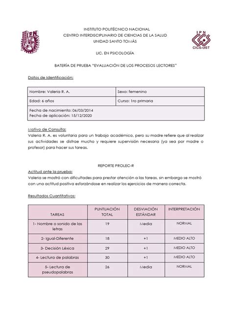Informe Prolec R Pdf Puntuación Ortografía