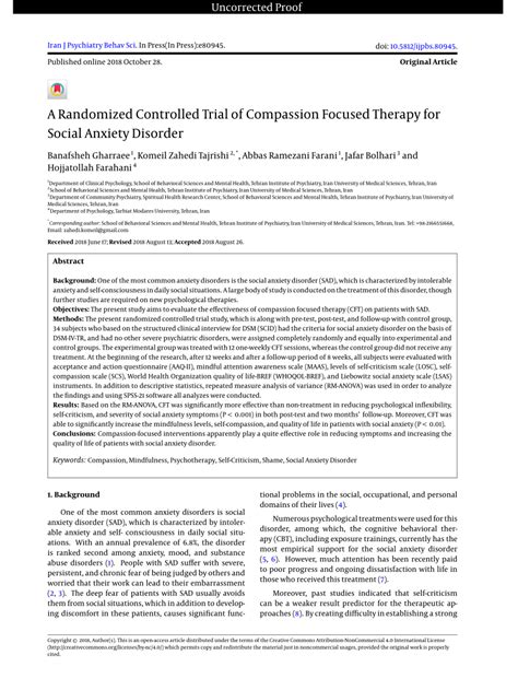 Pdf A Randomized Controlled Trial Of Compassion Focused Therapy For