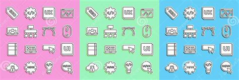 Set Line Ui Or Ux Design Computer Mouse Site Map Web Development Seo Optimization And Bezier