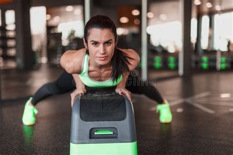 Confident Sportswoman Doing Push Up On Step Platform Stock Image Image Of Shape Fitness