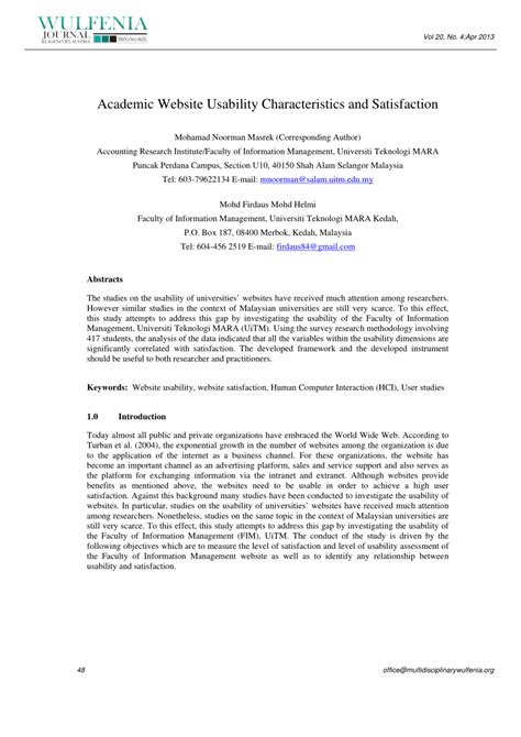 Pdf Academic Website Usability Characteristics And Satisfaction