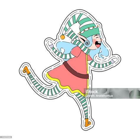 메리 크리스마스의 엘프 캐릭터 복고풍 만화 스타일로 고립 창의력에 대한 스톡 벡터 아트 및 기타 이미지 창의력 창의적인