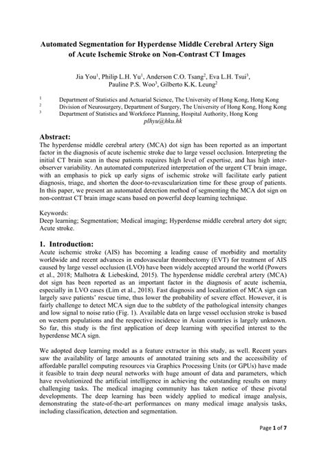Pdf Automated Segmentation For Hyperdense Middle Cerebral Artery Sign Of Acute Ischemic Stroke