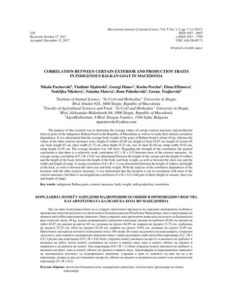 Pdf Correlation Between Certain Exterior And Production Traits In Indigenous Balkan Goats In