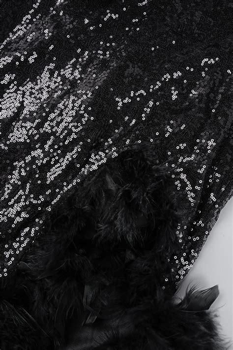 Wholesale Champagne Solid Sequins Patchwork Feathers Backless V Neck
