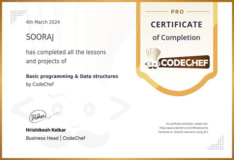 User Certificate Codechef