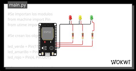 Montaje 02 Encendido De Tres Leds Semaforo Con Esp32 Y Python Wokwi Esp32 Stm32 Arduino