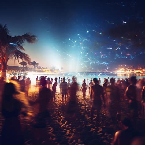 Premium AI Image Blurred People Having Night Beach Party In Summer