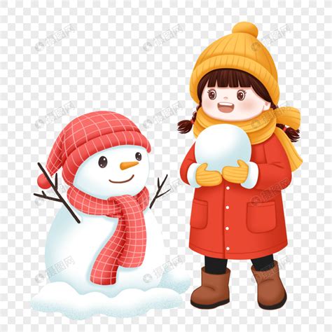 눈사람을 만드는 소녀 Png 일러스트 무료 다운로드 Lovepik